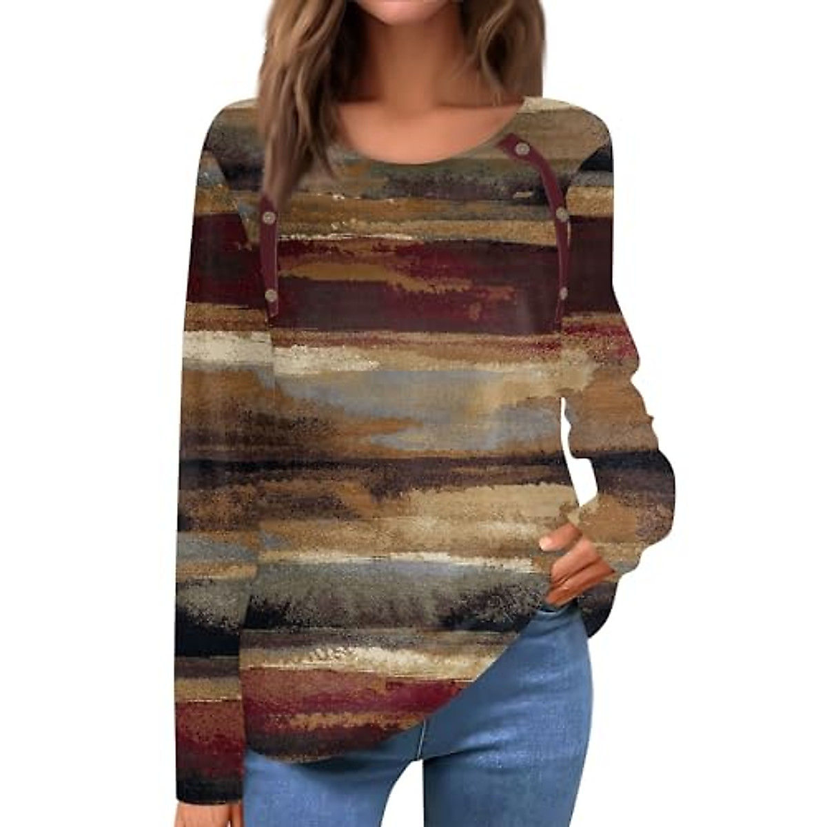 Womens Fashion Cream Shirt Women Women Hoodies Teacher Shirts Long Sleeve Sweaters for Women Long Sleeve Graphic Tees for Women Long Sleeve Tunic Tops To Wear with Leggings（4-Brown,Large）