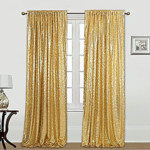 WEMOSI Gold Sequin Backdrop Curtain - 2PCS Glitter 2.5x8FT Gold Sequin Curtains Wedding Party Ceremony Birthday Candy Buffets Photography
