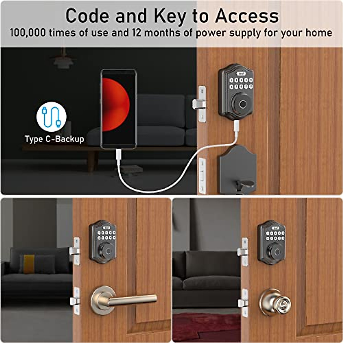 Fingerprint Deadbolt Lock for Door,Guarder Keyless Entry Door Lock with Code/Fingerprint/Key,Temporary Code Deadbolt Keypad Lock,IP65 300 User Digital Electronic Door Lock for Front Door