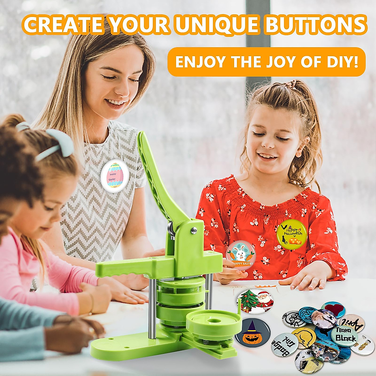 MK.Bear Button Maker Machine 75mm (3 in), DIY Button Pin Maker Machine Kit, Button Press Machine with 100 Sets Button Making Supplies & Circle Cutter & Magic Book