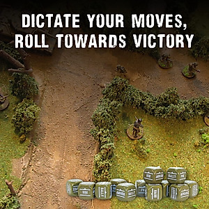Wargames Delivered – Bolt Action Dice Orders D6 pack of 12 with Olive Drab Color and Actions Inscribed with White – Miniature Wargame Dice by Warlord Games (Olive Drab)