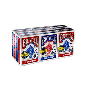 Bicycle Poker Standard Size Jumbo Face Index Playing Cards, Blue/Red, 12 Piece