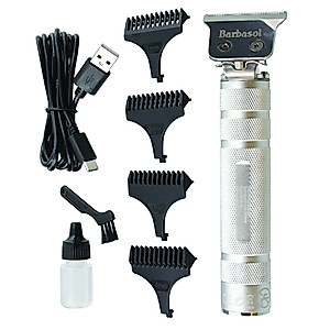 Barbasol Stainless-Steel Rechargeable Zero-Gapped T-Blade Trimmer, Hanging Blade, 3 Guide Combs