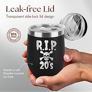 shop4ever RIP 20's Skull 30 Year Old Thirty Engraved Insulated Stainless Steel Wine Tumbler with Lid 12 oz. 30th Birthday Gift Dirty 30 (Black)