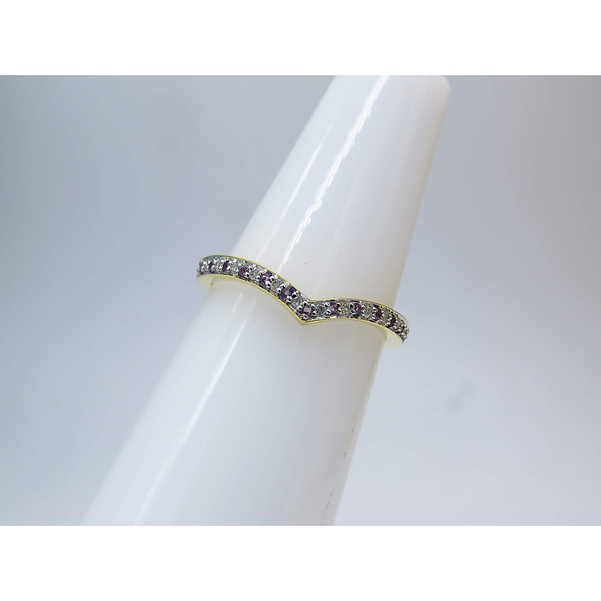 Dazzlingrock Collection Round Amethyst & White Diamond Wedding Chevron Band for Women in 14K Yellow Gold Size 7.5