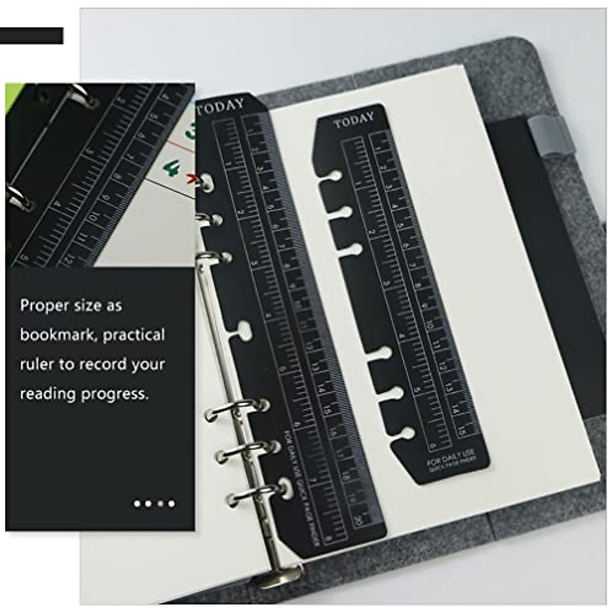 Operitacx 18Pcs Bookmark Rulers, Black Plastic Planner Bookmark, Page Marker Divider, Pagefinder Measuring Page Ruler, Notebook Planner (A5 A6 A7 Each 6 pcs)