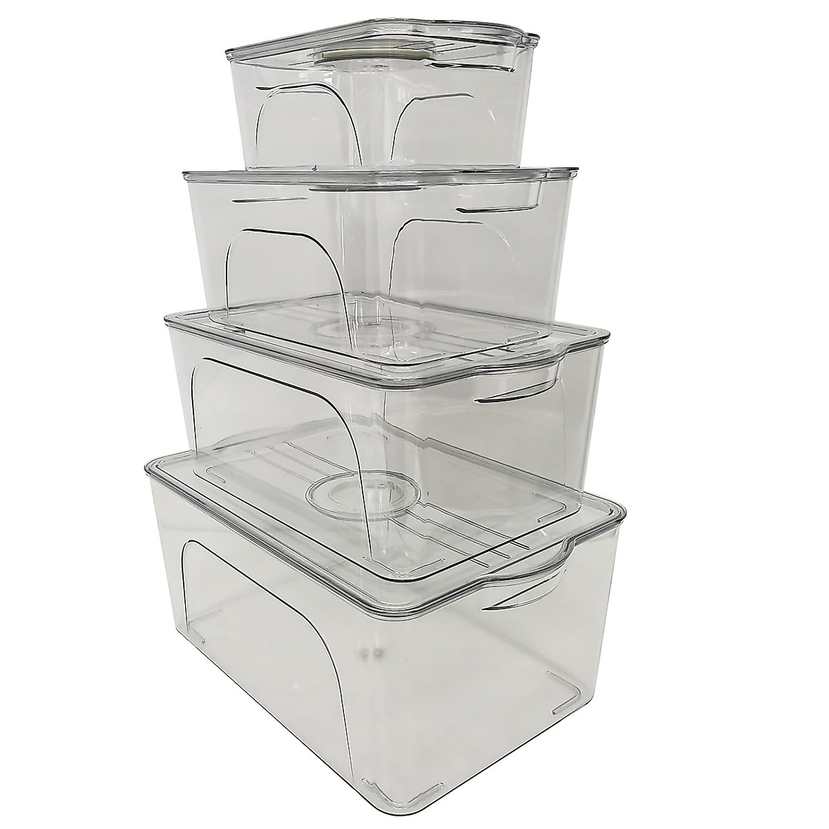 FRASTORDER Food Storage Containers with Lids - Clear Plastic Stackable Storage Bins with Date Recorder for Fridge, Freezer, Kitchen Cabinet, Pantry Organization (Set of 3)