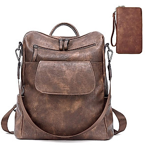 CLUCI Backpack Purse for Women Fashion Leather Designer Travel Large Convertible Ladies Shoulder Bags Two-toned Coffee Women Wallet Large Leather Designer Zip Around Card Holder Organizer Brown