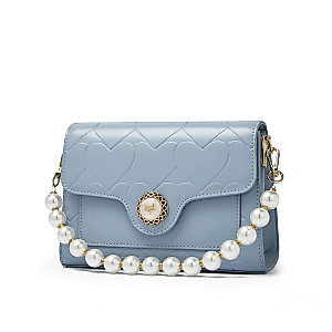 Small Crossbody Bag for Women Cowhide Leather Shoulder Bag Anna Faux Pearl Chain Accessories for Mini Flap Top Handle Purse Trendy Handbag