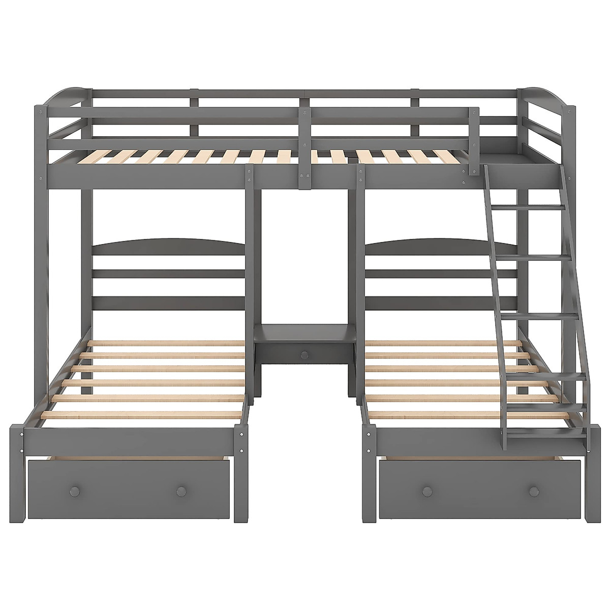 Full over Twin & Twin Bunk Bed,Triple Bunk Bed Frame for Boys Girls Kids Adults Toddler with Drawers, Gray