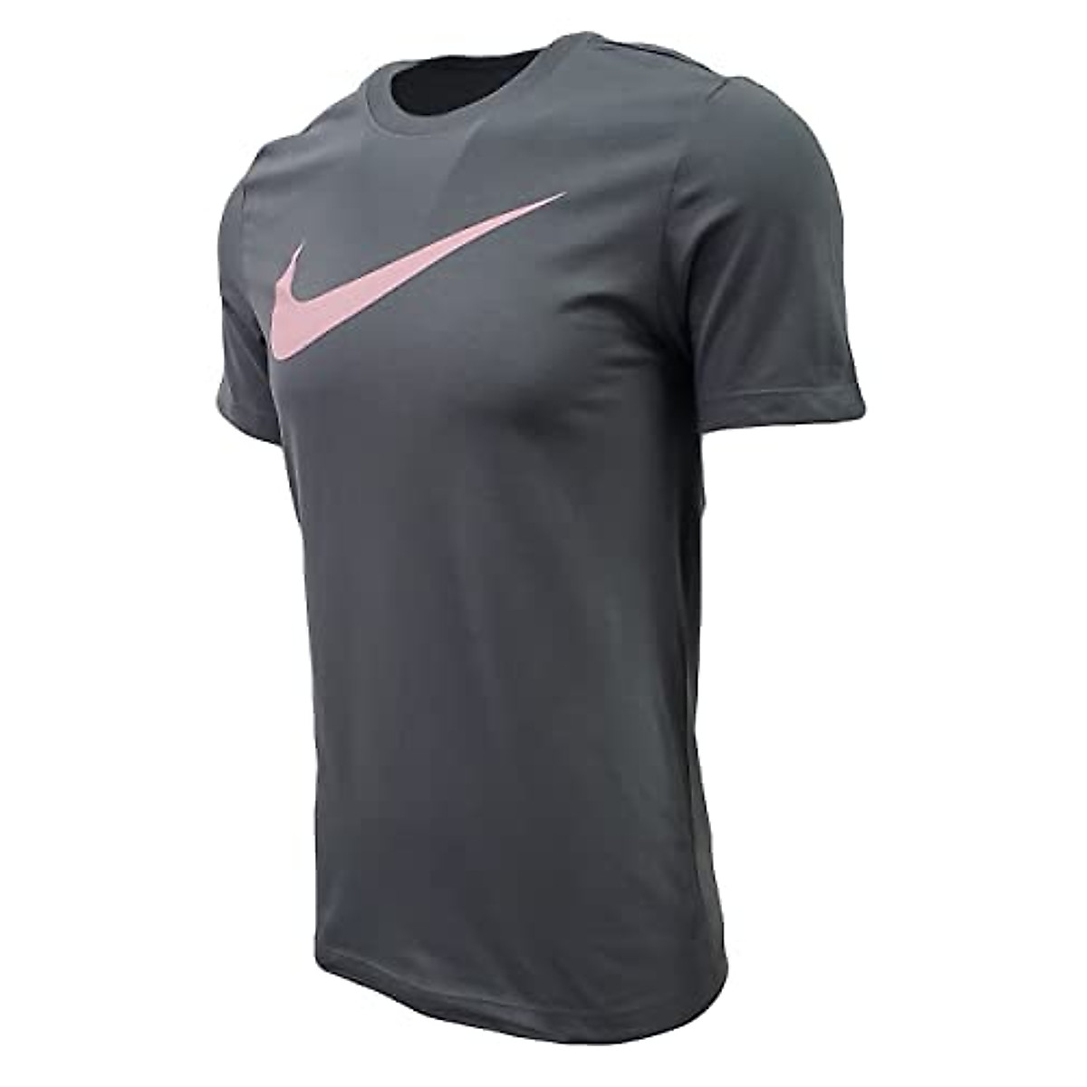 Nike Sportswear Men's Swoosh Tee (Small, Slate Grey/Plush Pink Swoosh)