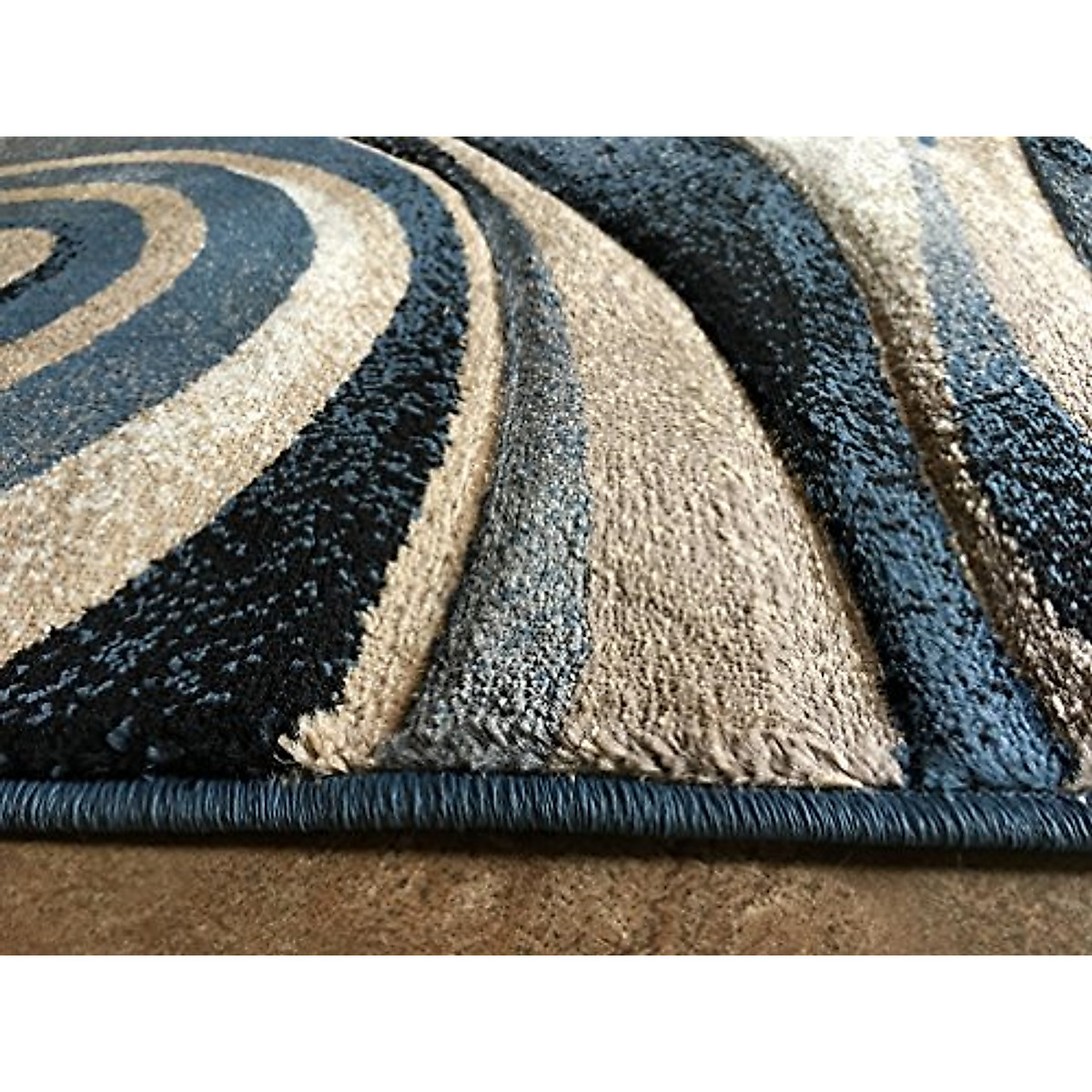 Nikos Modern Wide Runner Area Rug Blue Sculpture Design 258 (32in.X7ft.)