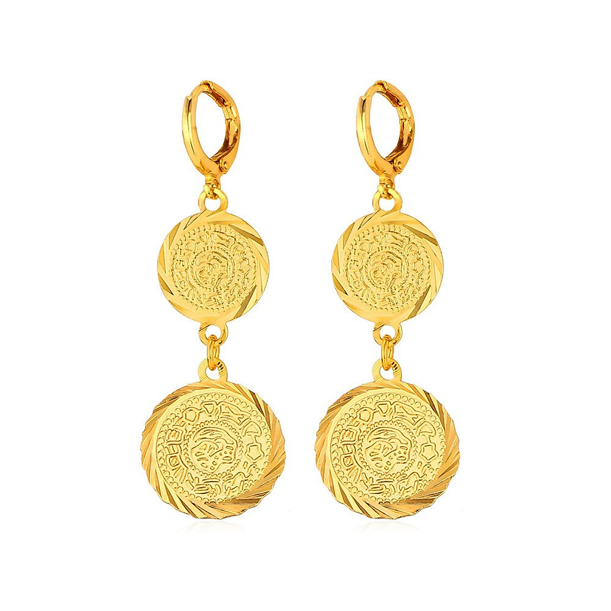 U7 Small Huggie Hoop Middle East Arab Muslim Jewelry|18K Gold Plated Coin Dangle Drop Earrings for Women