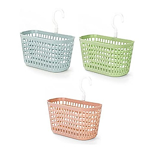 CIYODO Plastic Storage Hanging Basket with Rotatable Hook Kitchen and Bathroom Organizer for Sponge Soap Brush Drain Basket Pink Versatile Storage Solution for Shelves and Showers