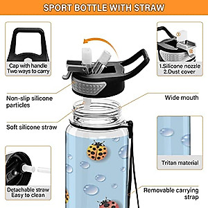 Fustylead Ladybugs 32 oz Tritan Water Bottle with Straw, Leakproof and BPA-Free Sport Water Bottle for Fitness, Gym & Outdoor