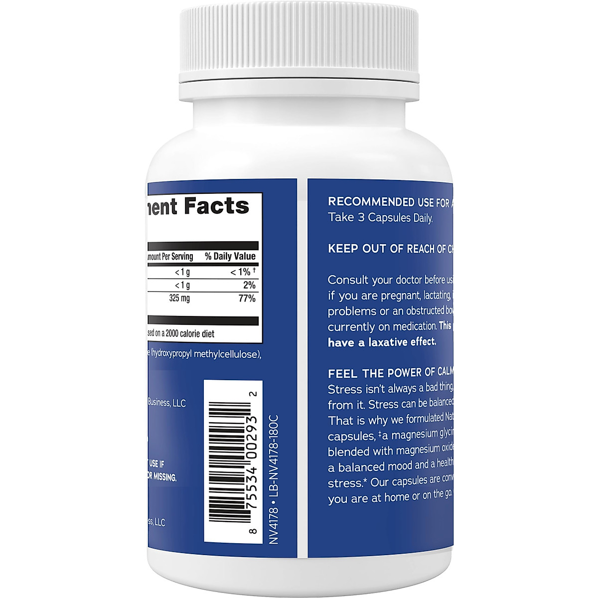 Natural Vitality Calm, Magnesium Glycinate Supports Bone, Muscle, Heart, & Nerve Health, Non-GMO, Vegan, Gluten Free 180ct