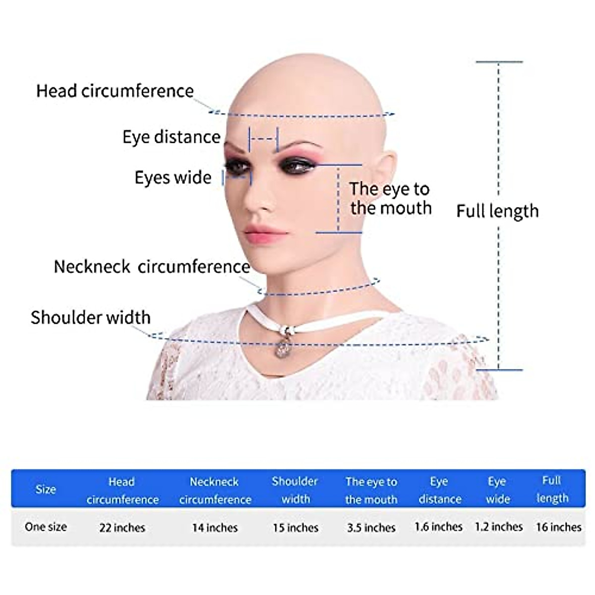 EQAIWUJIE Crossdressing fake face for Transgender Halloween Cosplay Realistic Handmade Silicone Head for Crossdresser(Ivory)