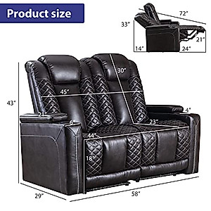 CANMOV Home Theater Seating, Electric Power Recliner with USB Ports and Cup Holders, Breathable Faux Leather Loveseat with Hidden Arm Storage, Ambient Lighting (Row of 2 Loveseat, Brown)