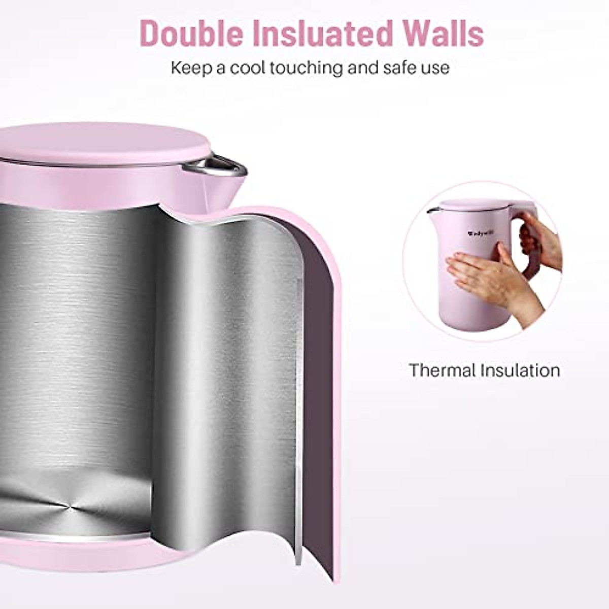 Electric Kettle,Stainless Steel Hot Water Kettle No Plastic Contact and BPA-Free,1.7L 1200W Auto Shut off & Boil Dry Protection,Fast Heating,2 Year Warranty Coffee Tea Pot for Water Boiling – Pink