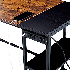 Marvelous World Home Office Desk, 63'' Computer Desk Built in a Power Strip with 4 Outlets and 2 USB, Durable and Stable PC Desk Support UP to 800 LBS