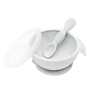 Bumkins Suction Silicone Baby Feeding Set, Bowl, Lid, Spoon, BPA-Free, First Feeding, Baby Led Weaning - Marbled