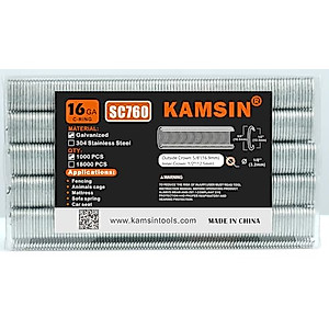 Kamsin 16 Gauge C-Type Hog Ring Staples, 1,000 PCS, Galvanized Steel, 1/2" (12.5mm) Inner Crown, 5/8" (16.9mm) Outside Crown for Pneumatic Hog Ring Gun in Cages Building or Fastening