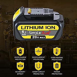 Simple Plus+ 2Packs Replacement Battery for Dewalt 20V MAX XR Battery Lithium Ion 6.0Ah Compatible with Dewalt Battery 20v DCB206 DCB205 DCB204 DCB180 DCB200 Fit for Dewalt 20V Max XR Cordless Tools