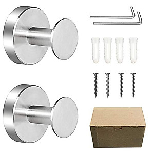 WaaWee 2 Pack Robe Towel Hook, Wall Mount Stainless Steel Wall Hook, Heavy Duty Clothes Coat Hooks for Bathroom Kitchen Home Storage (Silver)