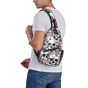 FyLybois Skull Sling Bag Multipurpose Crossbody Backpack For Women Chest Daypack Outdoor Cycling Hiking Travel