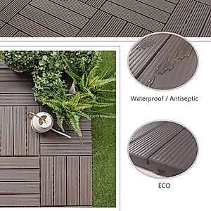 9 Pcs PE Interlocking Patio Deck Tiles, 12 x 12in 4-Slats Straight Pattern Floor Covering for Patio Shower Garden Balcony