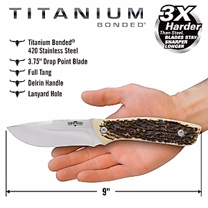 Camillus Western Crosstrail 9" Drop Point Blade Durable Corrosion-Resistant 420 Stainless Steel Hunting Hiking Fishing Camping Full Tang Fixed Blade Knife with Protective Sheath