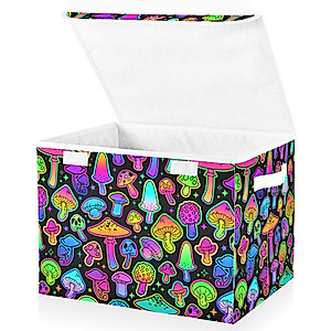 Sletend Storage Box Mushroom Colorful Closet Storage Bins with Lids, Foldable Oxford Fabric Storage Box for Home Bedroom Closet Office (16.5x12.6x11.8 in)