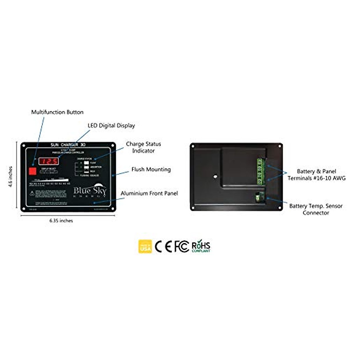 Blue Sky Energy SC30 30A PWM Solar Charge Controller with Display, Fully programmable for Lead-Acid or Lithium Batteries
