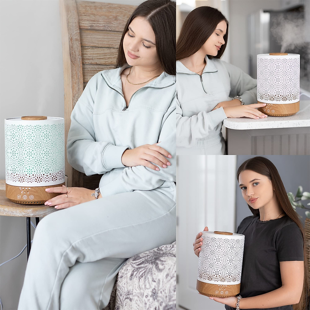 BlueHills 2500 ML Humidifier with Essential Oil Diffuser Combo Aroma Home Décor Design for Large Bed Bath Kids Baby Living Rooms Big Capacity LED Lights Scent Ultrasonic Cool Mist Wood Grain F006