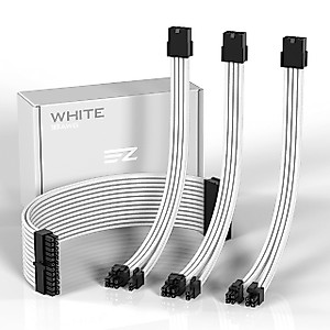 EZDIY-FAB PSU Extension Cable Sleeved Custom Mod PC Power Supply Cable, Soft Nylon Braided with Comb Kit 24PIN/8PIN to 6+2Pin/ 8PIN to 4+4PIN-30CM 300MM - White