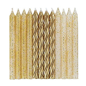 Dazzling Glitter & Gold Spiral Birthday Candles - 24ct Assorted Pack - Premium Quality, Long-Lasting & Elegant Design - Ideal for All Occasions