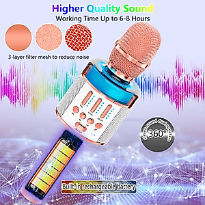 Verkstar Karaoke Microphone, Handheld Bluetooth Wireless Karaoke Microphones for Adults Kids Portable Singing Speaker Mic with Colorful LED Lights for Christmas Birthday Gifts