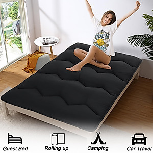 LULUWAY Japanese Futon Mattress, Full Size Foldable Japanese Style Floor Mattress Roll Up, Tatami Mat, Camping Mattress Pad, Black