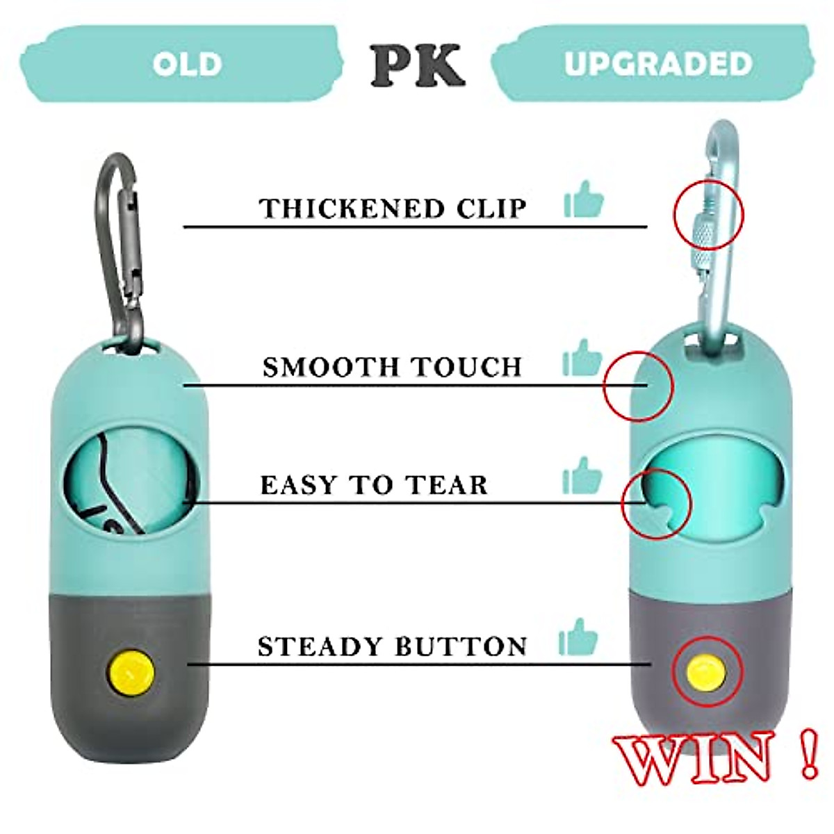 YUCHIYA Dog Poop Bag Dispenser with Flashlight|Dog Poop Bag Holder with Leash Clip|Hands-Free Leash Poop Bag Holder with Straps and 1 Roll Dog Waste Bags (Crystal Blue)