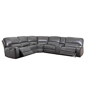 Acme Saul Faux Leather Sectional Sofa with 2 Reclining Seats in Gray