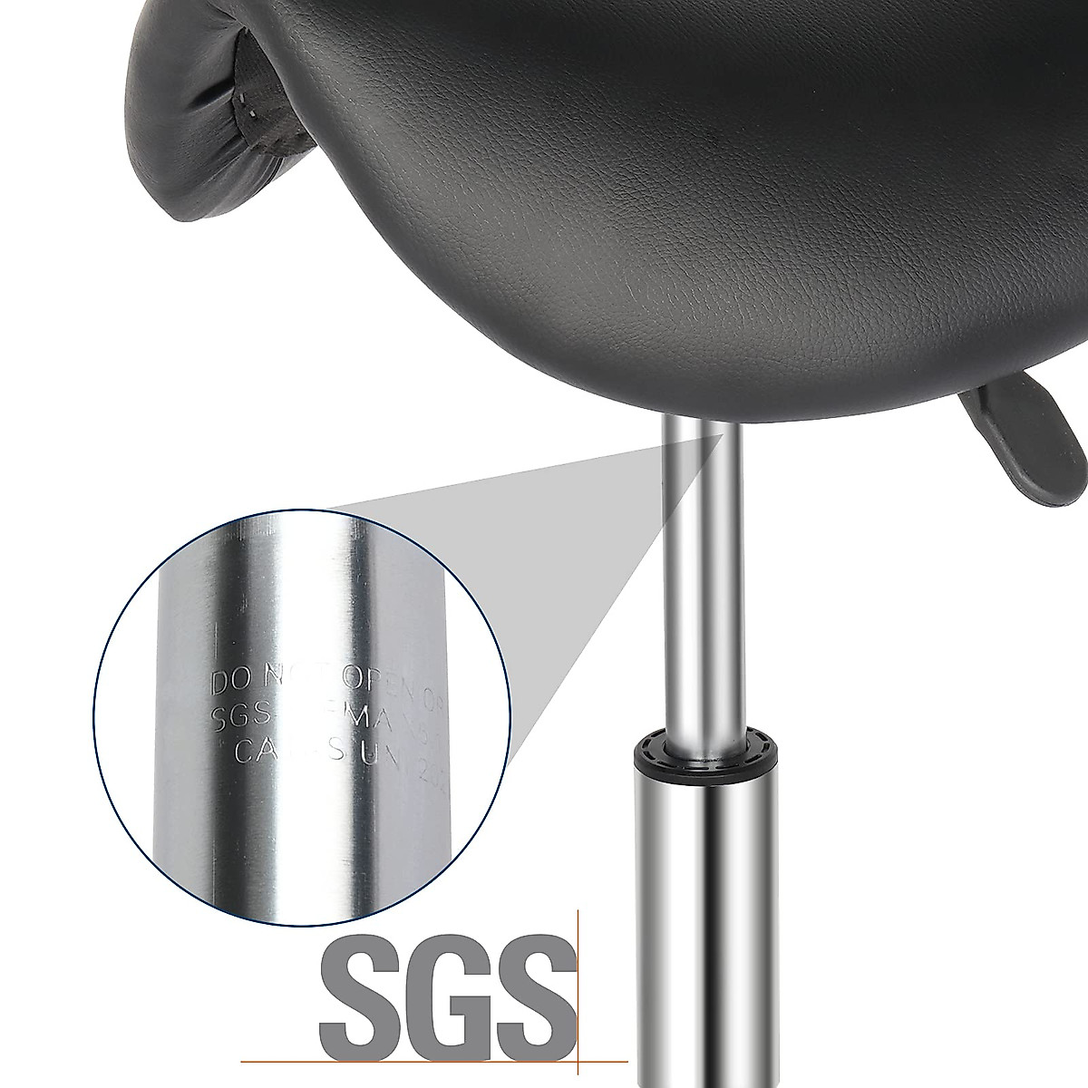 WEI WEI GLOBAL Adjustable Spa Stool, PU Leather Cushioned Salon Seat, Rolling Swivel Office Chair, Massage Barber Stool on Wheels for Drafting Tattoo Beauty Facial Spa (Saddle, Black)