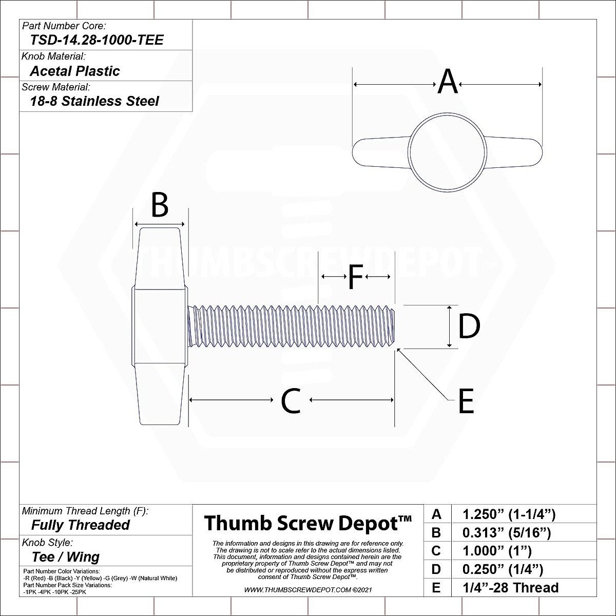 1/4"-28 x 1 Thumb Screw Stainless Steel - Black Tee Wing Plastic Knob - Fine Thread Thumbscrew - Length: 1.000" - Proudly Built in USA - Package of (4)