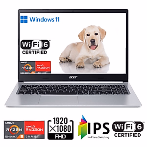 Acer 2023 Newest Aspire 5 15.6 Inch Slim Laptop, AMD Ryzen 5 5500U Hexa-Core Processor, 8GB RAM, 256GB SSD Storage, FHD IPS Display, WiFi 6, Backlit Keyboard, Windows 11 Home, Siver, w/Saz USB Cable