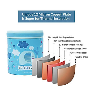 BLUE ELE Vacuum Insulated Jar & Thermos, BPA-Free Lunch Containers, Double-Wall 304 Food Grade Stainless Steel, 14 oz Keep Hot 12hr & Cold 24hr, Blue with Pattern