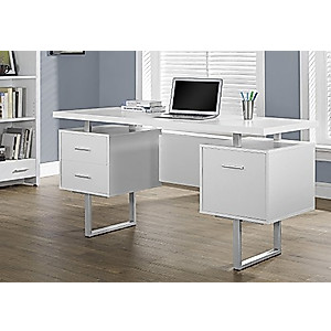 Monarch Specialties White Hollow-Core/Silver Metal Office Desk, 60-Inch