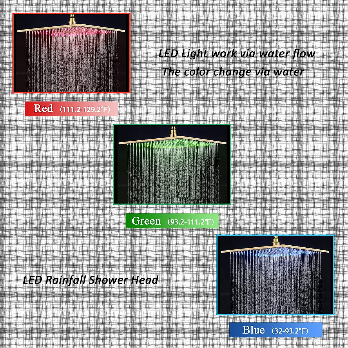 Saeuwtowy Brushed Gold Rain Shower System with 12 Inch LED Shower Head and Brass Handheld with Brass Valve and Trim Kit Shower Faucets Sets Complete