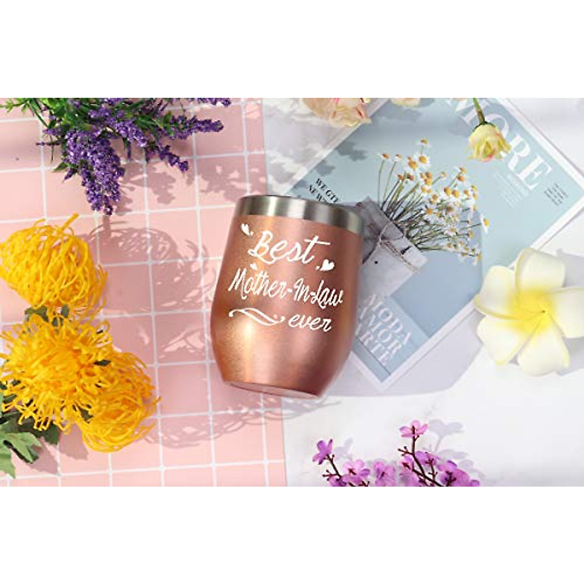 Best Mother In Law Tumbler Best Mother In Law Gifts Best Mother In Law Wine Tumbler Best Mother In Law Ever Tumbler Mother In Law Gifts from Daughter Son In Law 12 Ounce with Gift Box Rose Gold