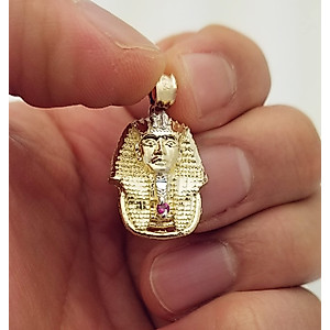AMZ Jewelry 10k Yellow Gold Egyptian Pharaoh Pendant Gold Pharaoh Head Charm For Necklace