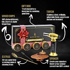 Brewise Cocktail Smoker Kit with Torch and Wood Chips, 4 Flavors - Drink Smoker Kit for Smoked Old Fashioned - Whiskey and Bourbon Smoke Infuser - Whiskey Gift For Him - (No Butane)