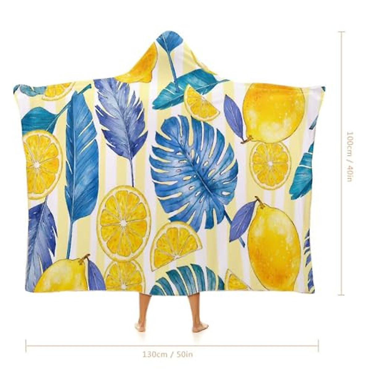 TaoYTao 40"x50" Women Summer Fruit Plant Lemon Blanket Hoodie, Foldable Wearable Funny Hooded Blanket Robe Cloak, Christmas Birthday Gifts Anniversary For Wife Girlfriend Women